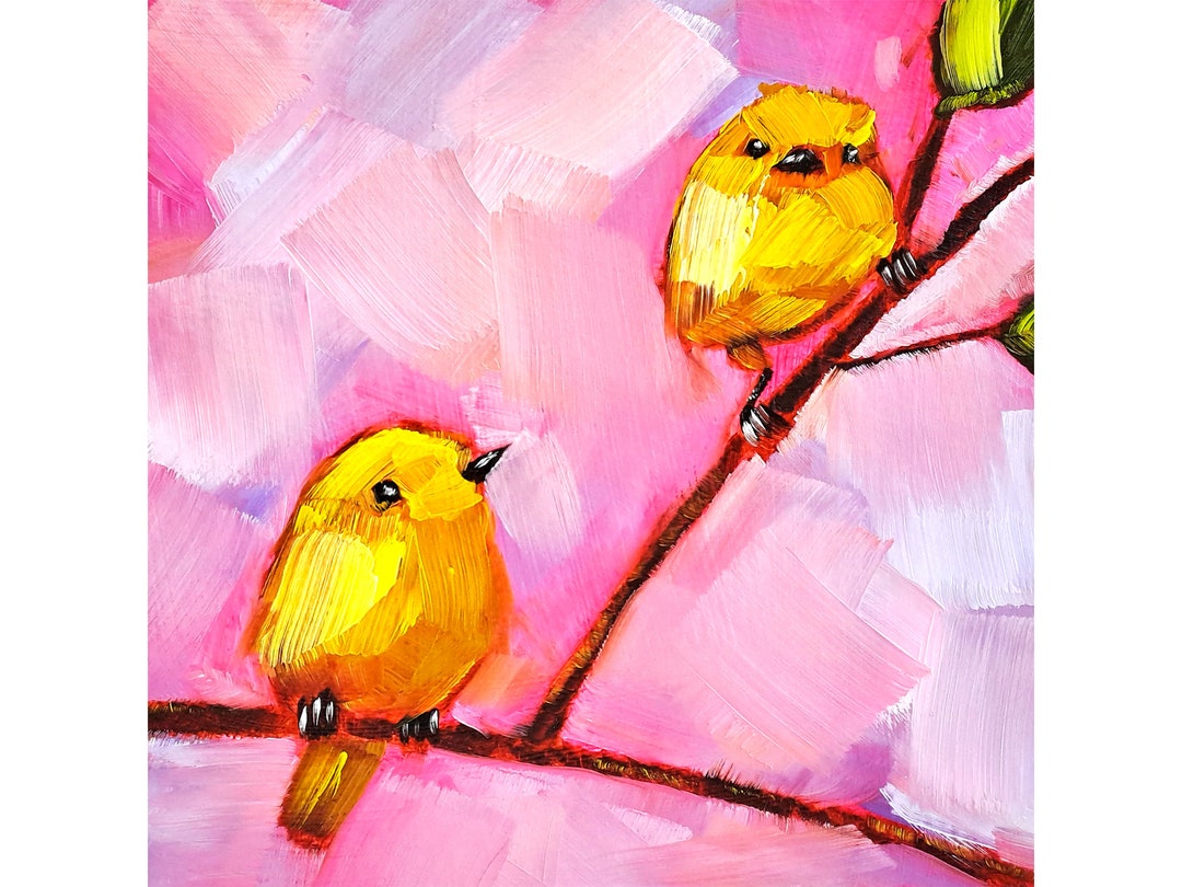 Canary Painting Bird Original Art Couple Bird Oil Painting Animal Small ...