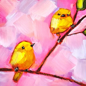 Canary Painting Bird Original Art Couple Bird Oil Painting Animal Small ...