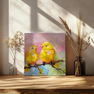 Yellow Canary Birds Painting on Canvas Small Birds Canvas Art Decor ...