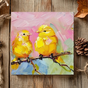 Yellow Canary Birds Painting on Canvas Small Birds Canvas Art Decor ...