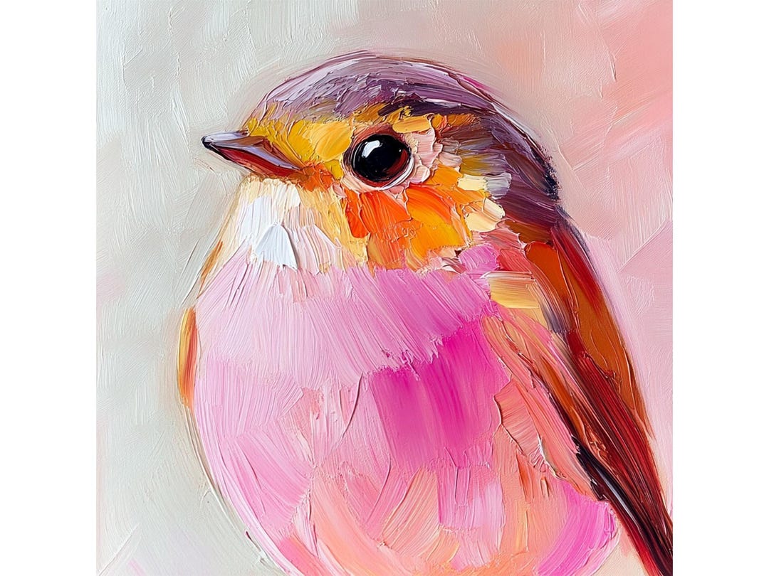 Pink Robin Painting Robin Bird on Branch Original Art Animal Oil ...