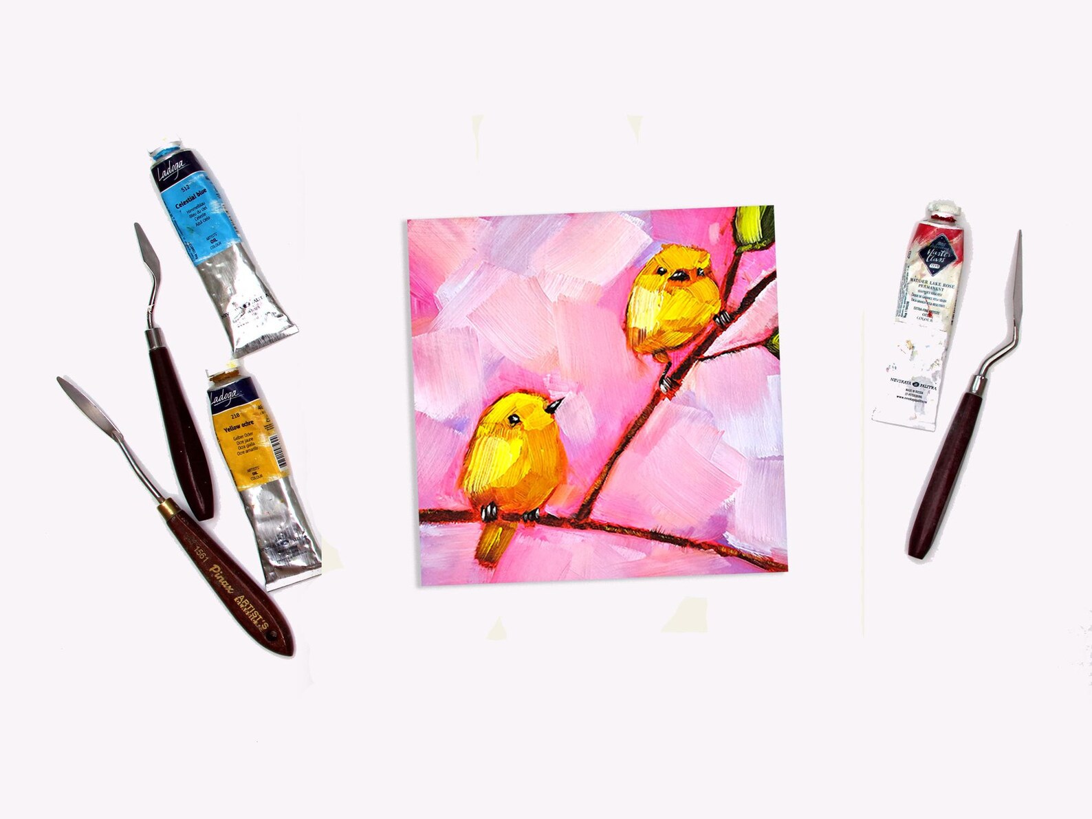 Canary Painting Bird Original Art Couple Bird Oil Painting Animal Small ...