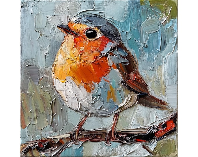 Robin Bird Painting Bird on Branch Original Art Animal Oil Painting ...