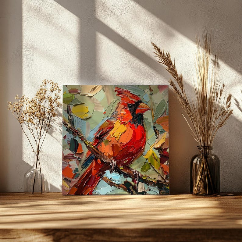 Red Cardinal Painting on Canvas Cardinal Bird Impasto Original Fine ...