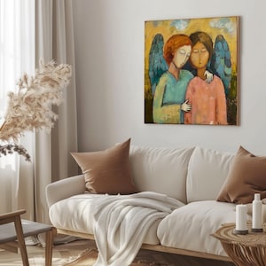 Two Angel Painting Guardian Angels Oil Painting Original Large Wall Art ...