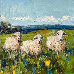 Sheep Grazing Painting Irish Sheep Original Art Ireland Landscape Oil ...