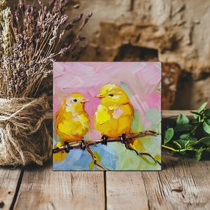 Yellow Canary Birds Painting on Canvas Small Birds Canvas Art Decor ...