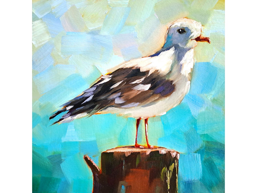 Seagull Painting Bird Original Art Gull Oil Painting Animal Small ...