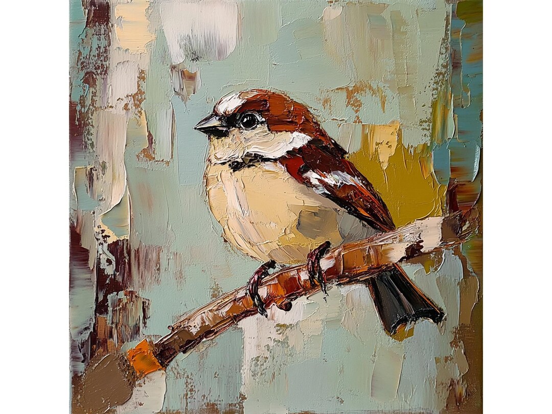 Sparrow Painting Sparrow on Branch Original Art Bird Oil Painting ...