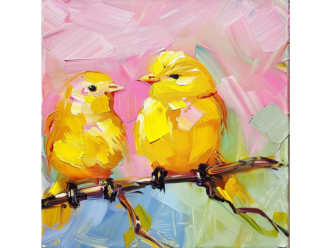 Yellow Canary Birds Painting on Canvas Small Birds Canvas Art Decor ...