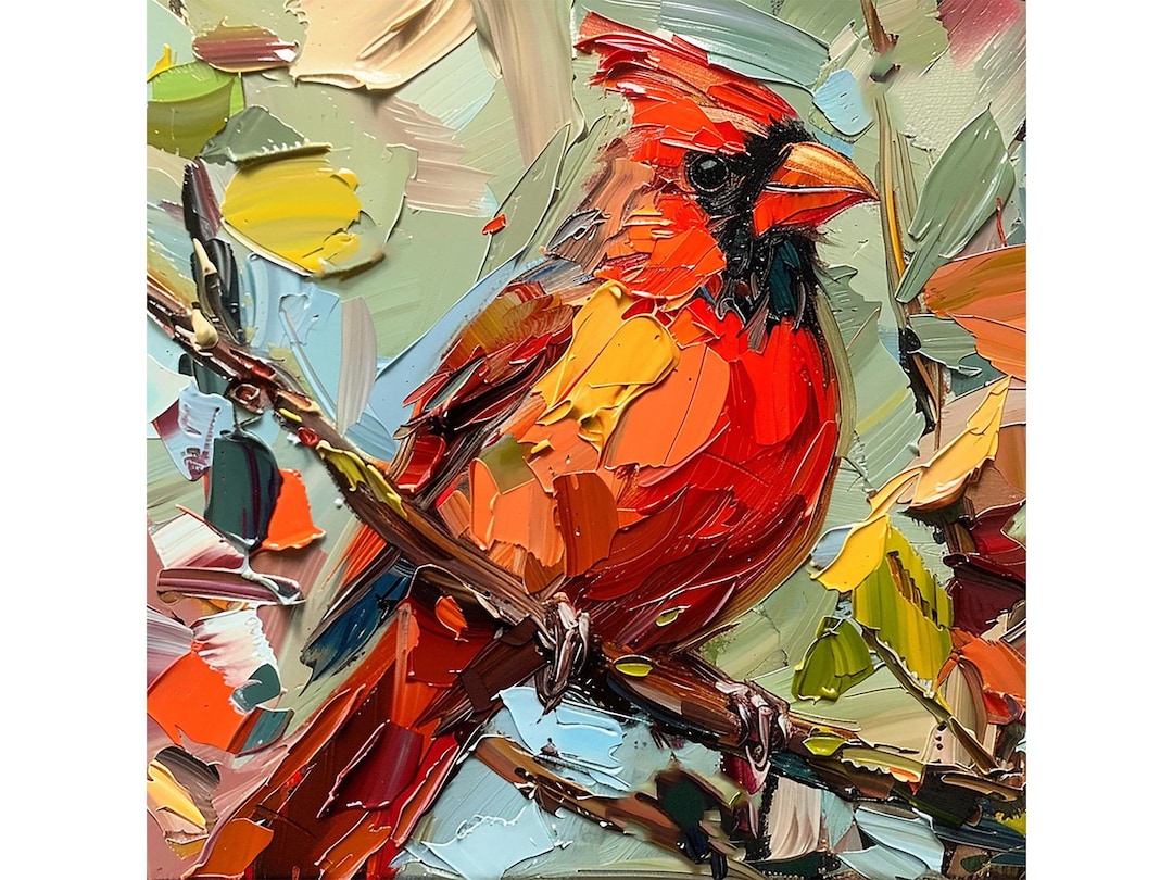 Red Cardinal Painting on Canvas Cardinal Bird Impasto Original Fine ...
