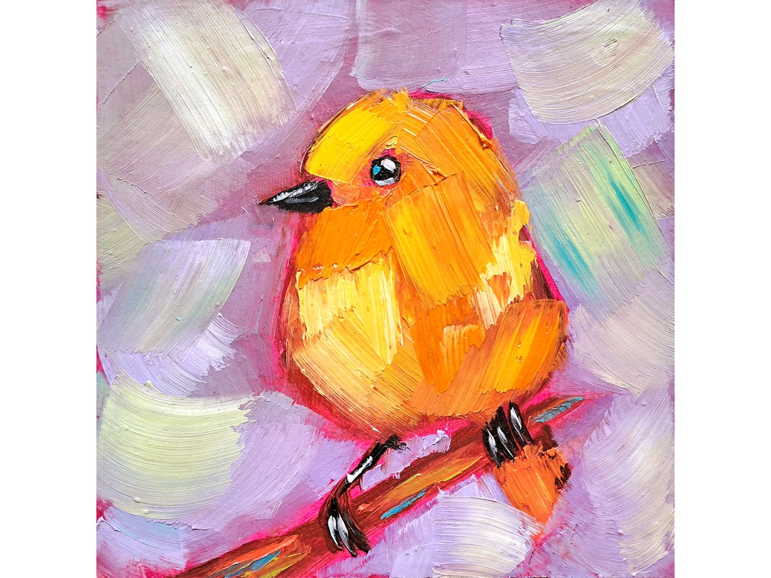 Canary Painting Bird Original Art Bird Oil Painting Animal Small Wall ...