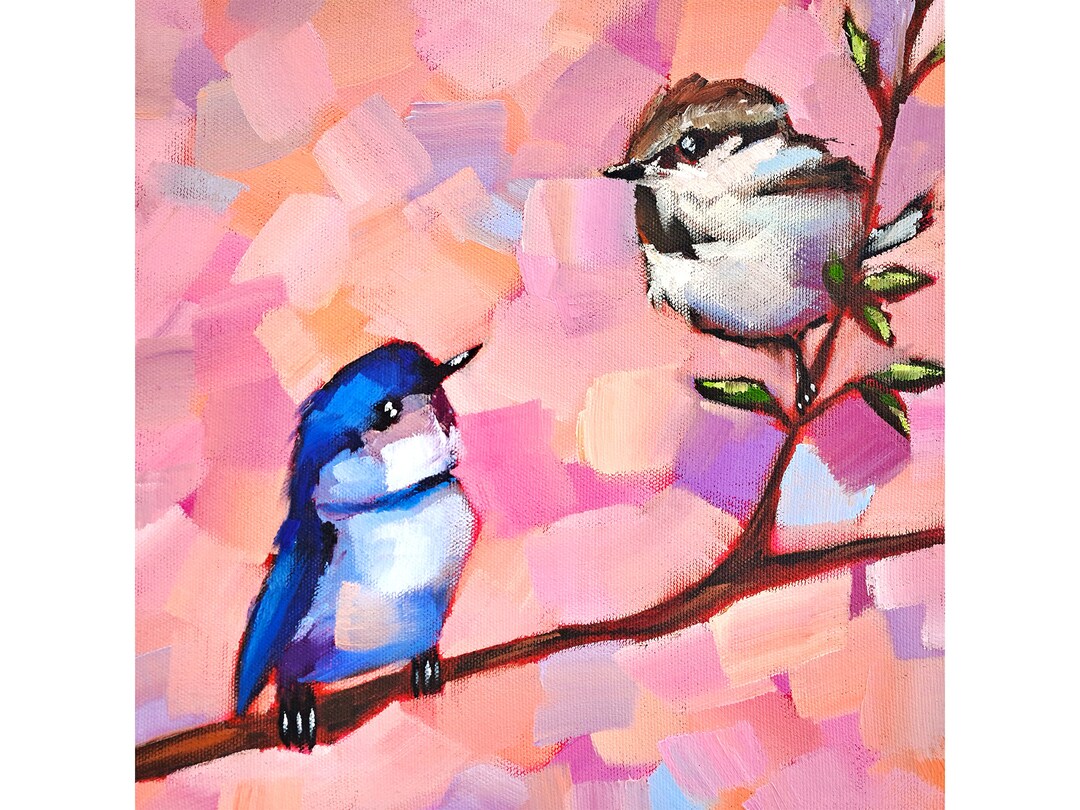 Chickadee Painting on Canvas Blue Jay Birds Original Art Animal Small ...