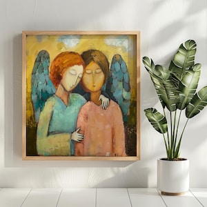 Two Angel Painting Guardian Angels Oil Painting Original Large Wall Art ...