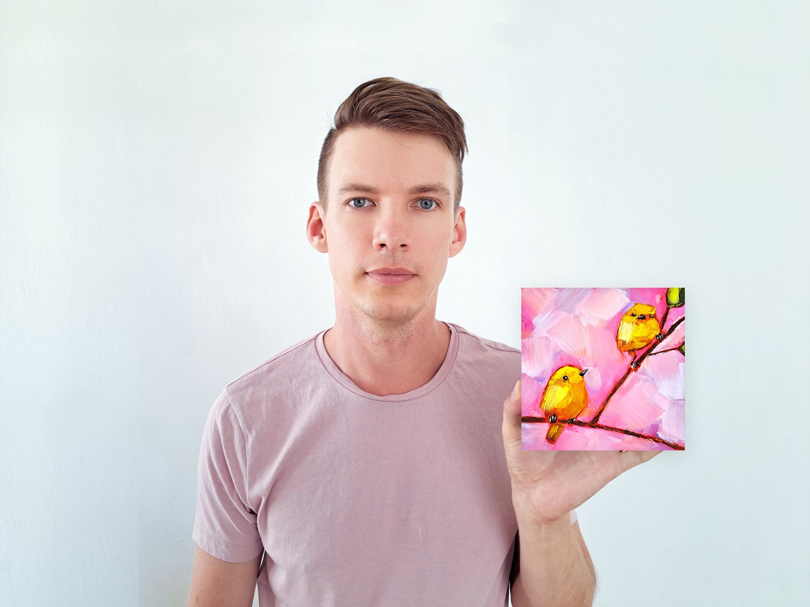 Canary Painting Bird Original Art Couple Bird Oil Painting Animal Small ...