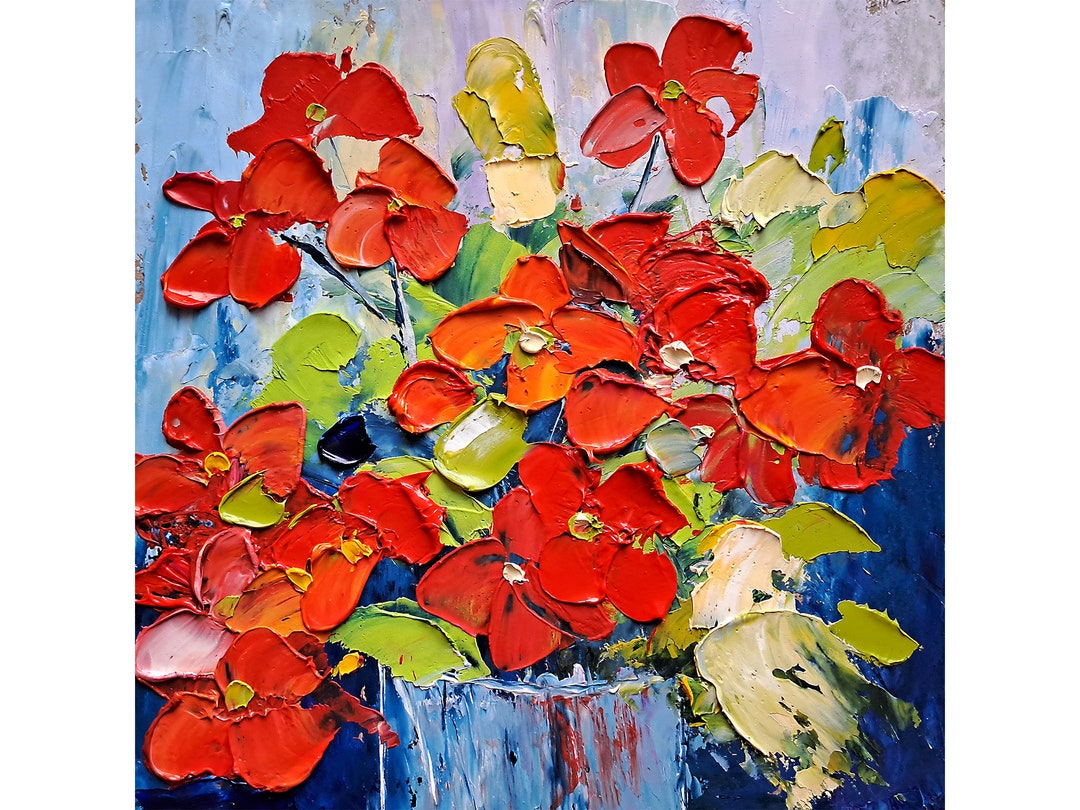 Geranium Oil Painting Impasto Original Art 6 by 6 Floral Small Painting ...