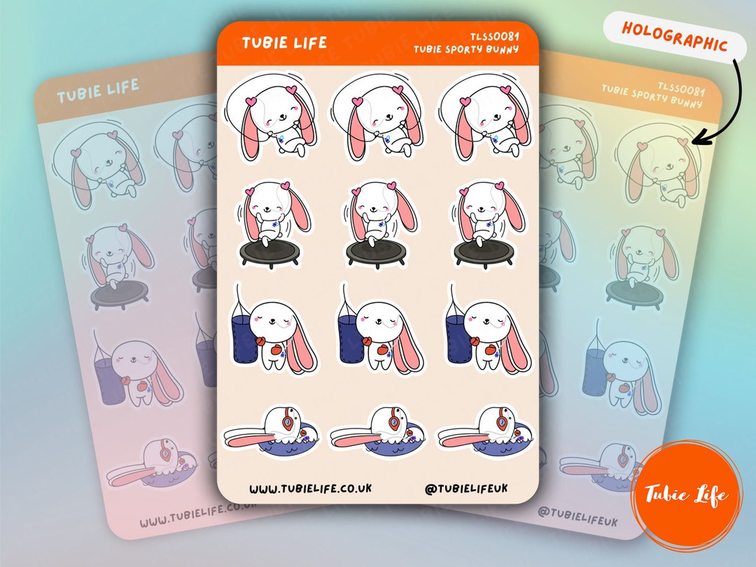 TUBIE SPORTY BUNNY Multi Sticker Sheet Holographic Tubie - Etsy