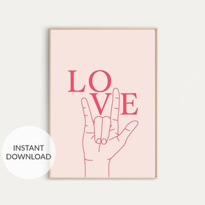I Love You Sign Language Line Art, Love Hands Gesture, Pink Art, Line ...