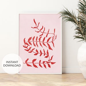 Pink and Red Wall Art, Mid Century Modern Abstract Poster, Colorful Art ...