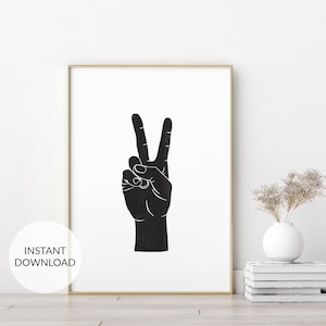 Peace Hand Sign Line Art, Hands Gesture Art, Hand Illustration, Peace ...