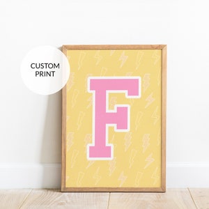 Custom Initial Print. Preppy Wall Art. Varsity Letter. Pastel Yellow ...