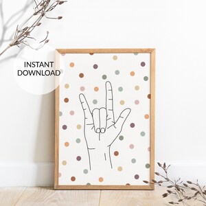 I Love You Sign Language. Line Art. Love Hands Gesture. Boho Nursery ...