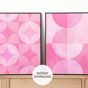Pink Wall Art Set. Mid Century Modern Abstract Poster. Geometric Poster ...