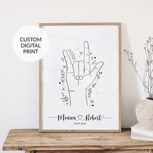 Personalized Gift. I Love You Hand Sign. Home Decor. Line Art. Asl Love ...