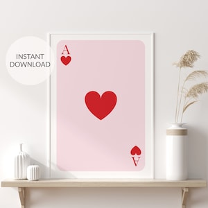 Pink Ace Card Poster. Playing Cards Poster. Ace of Hearts. Dorm Decor ...