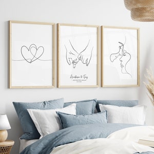 Set of 3 Custom Names Art. Line Drawing Print. Romantic Gift. - Etsy