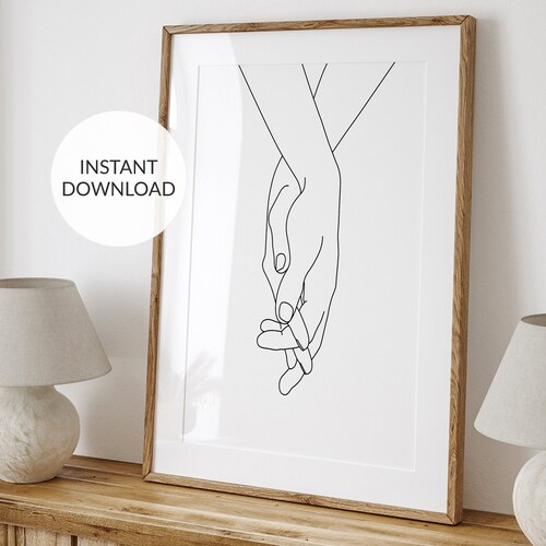 Holding Hands Line Art Print One Line Drawing Printable Wall - Etsy