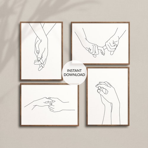 Holding Hands Line Art Print One Line Drawing Printable Wall - Etsy