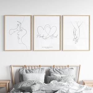 Custom Names Holding Hands Love Art Line Drawing Print. Set of 3 ...