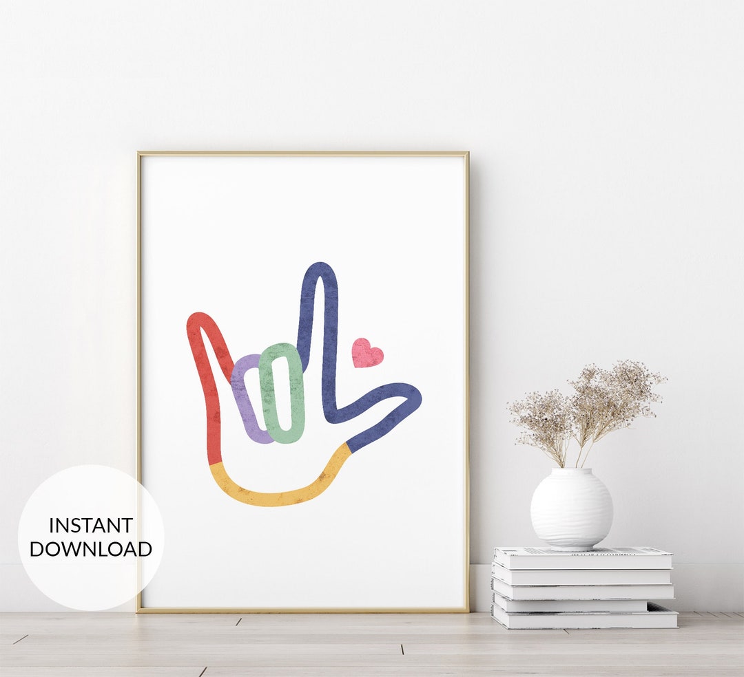 I Love You Sign Language Poster: Colorful ASL Print (digital Download ...