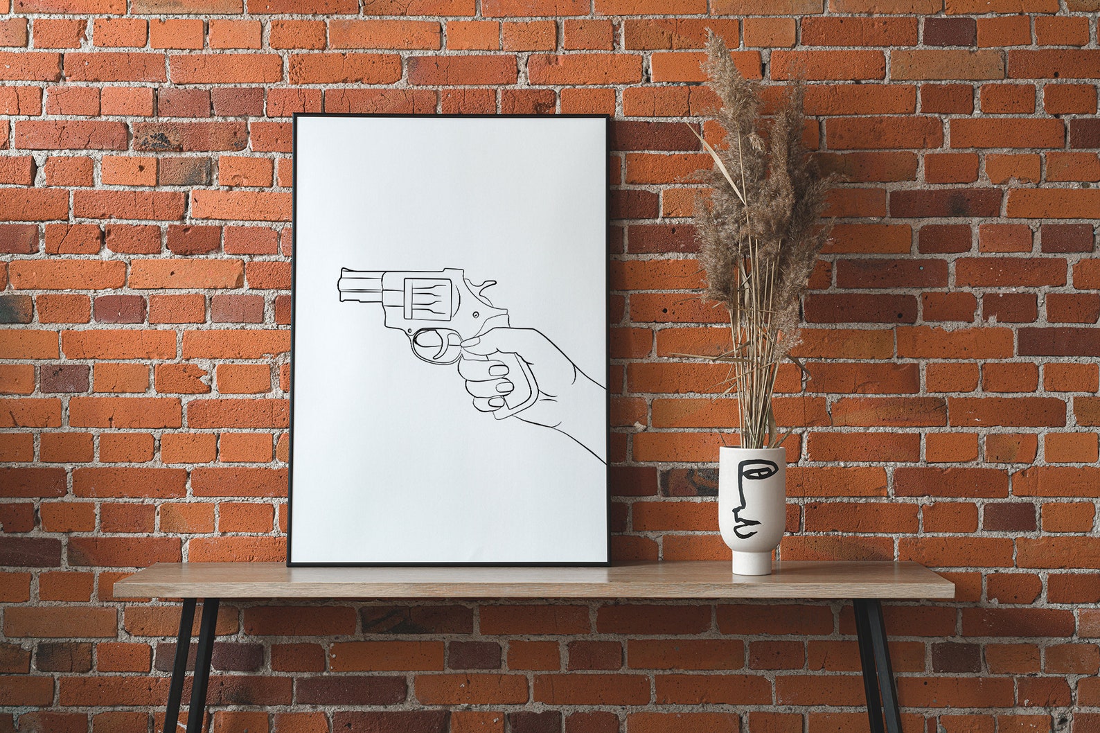 Girl With a Gun Line Art Hand Drawing Line Drawing Print | Etsy