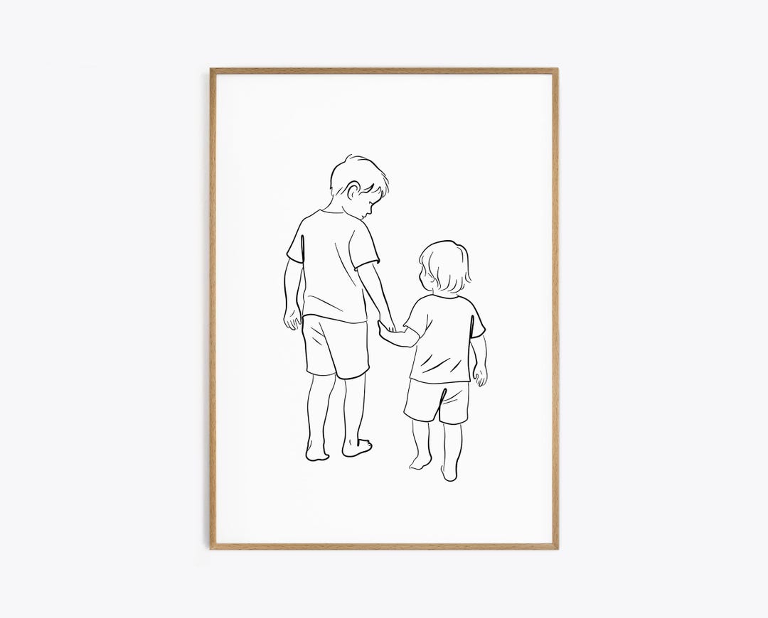 Brothers Line Art Print: Minimalist Sibling Wall Decor (digital ...