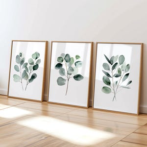 Eucalyptus Watercolor Set of 3 Prints, Minimalist Greenery Wall Art ...