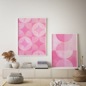 Pink Wall Art Set. Mid Century Modern Abstract Poster. Geometric Poster ...