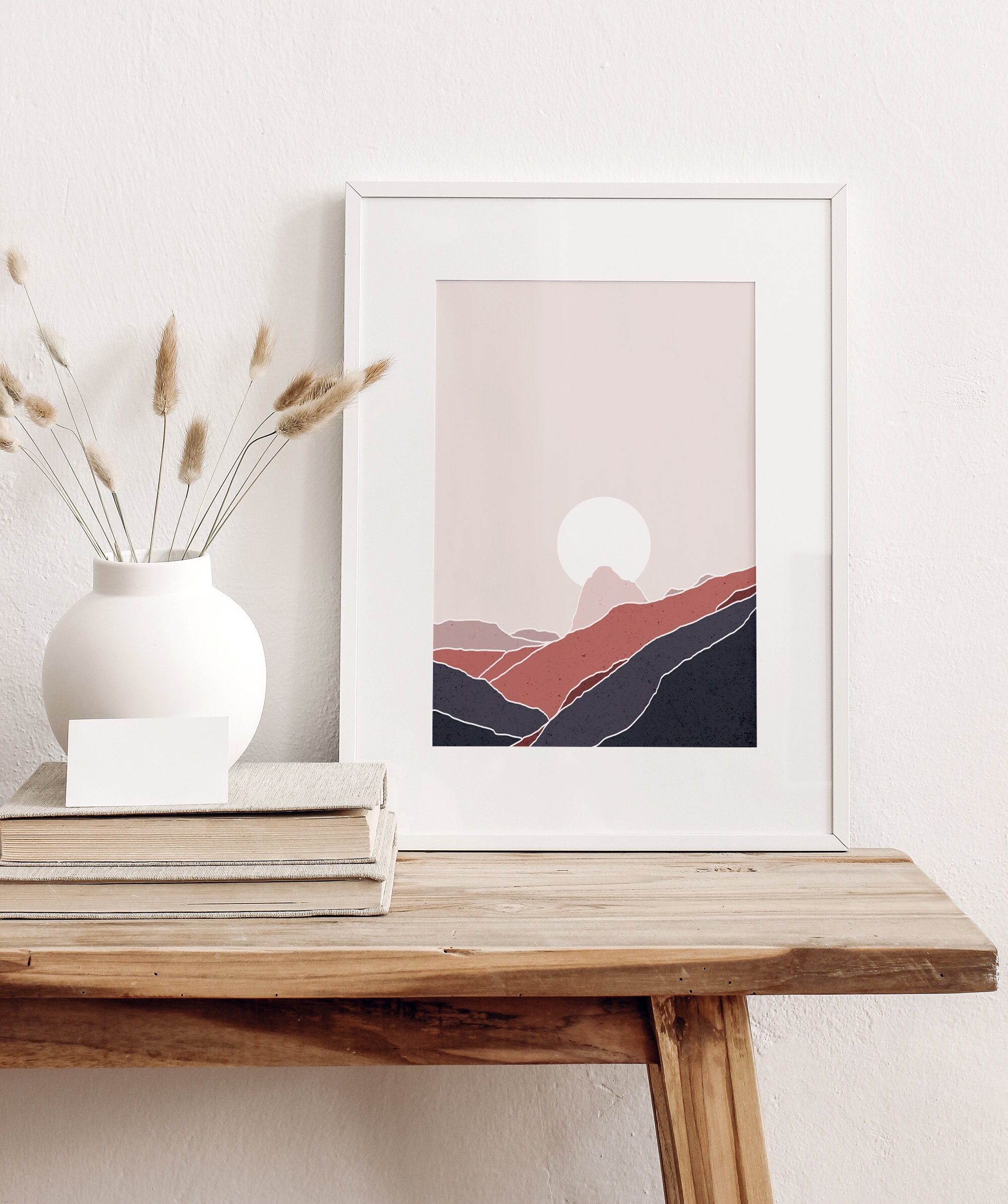 Abstract Sun Line Art Print Mountain Line Art Pink Boho | Etsy