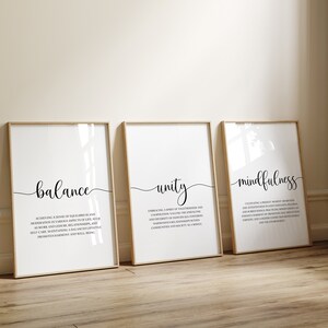 Set of 3. Balance, Unity, Mindfulness Definition Wall Set. Motivational ...