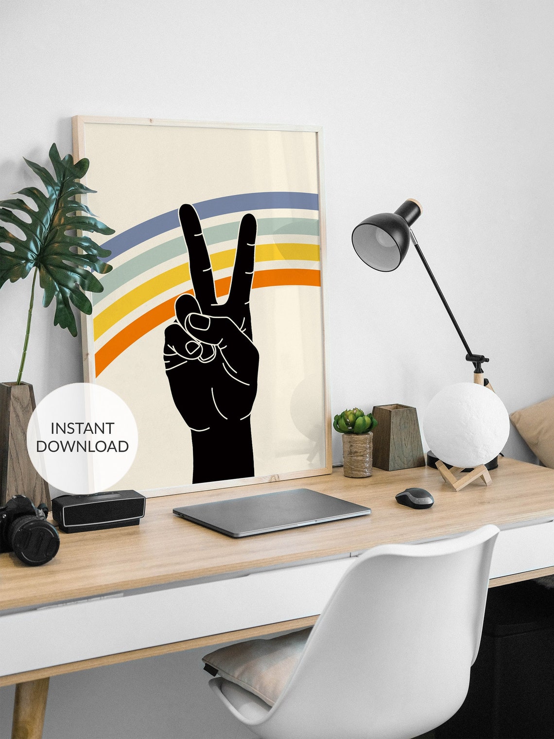 Black Peace Hand Sign Wall Art. Line Art Poster Dorm Room - Etsy