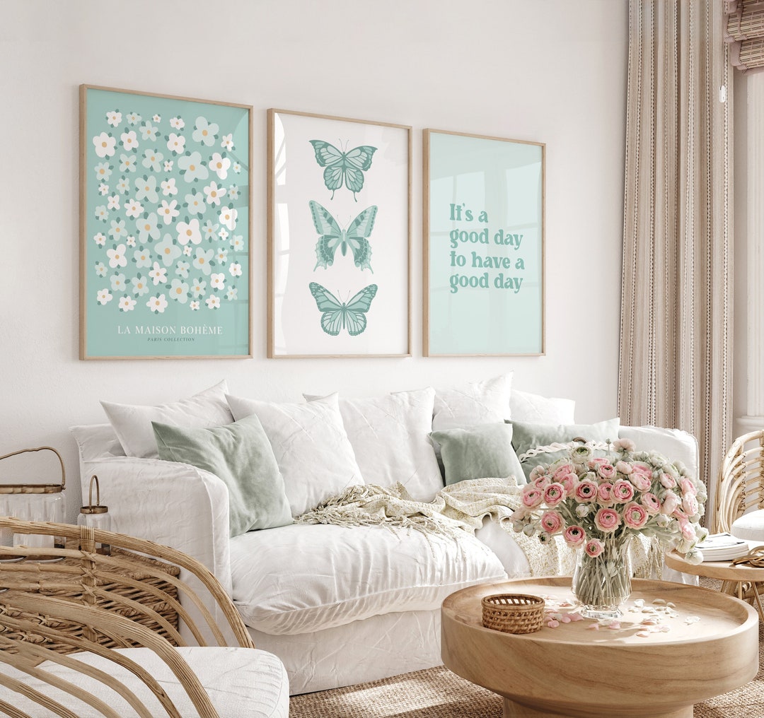 Mint Green Butterfly Wall Art Print Pastel Green Positive Quote Poster ...