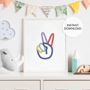 Colorful Peace Sign Print: Minimalist Line Art (digital Download) - Etsy