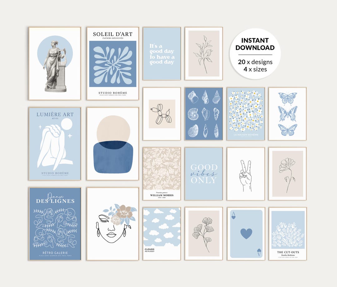 Trendy Blue Poster Set of 20 Prints, Abstract Gallery Wall Art, Blue ...