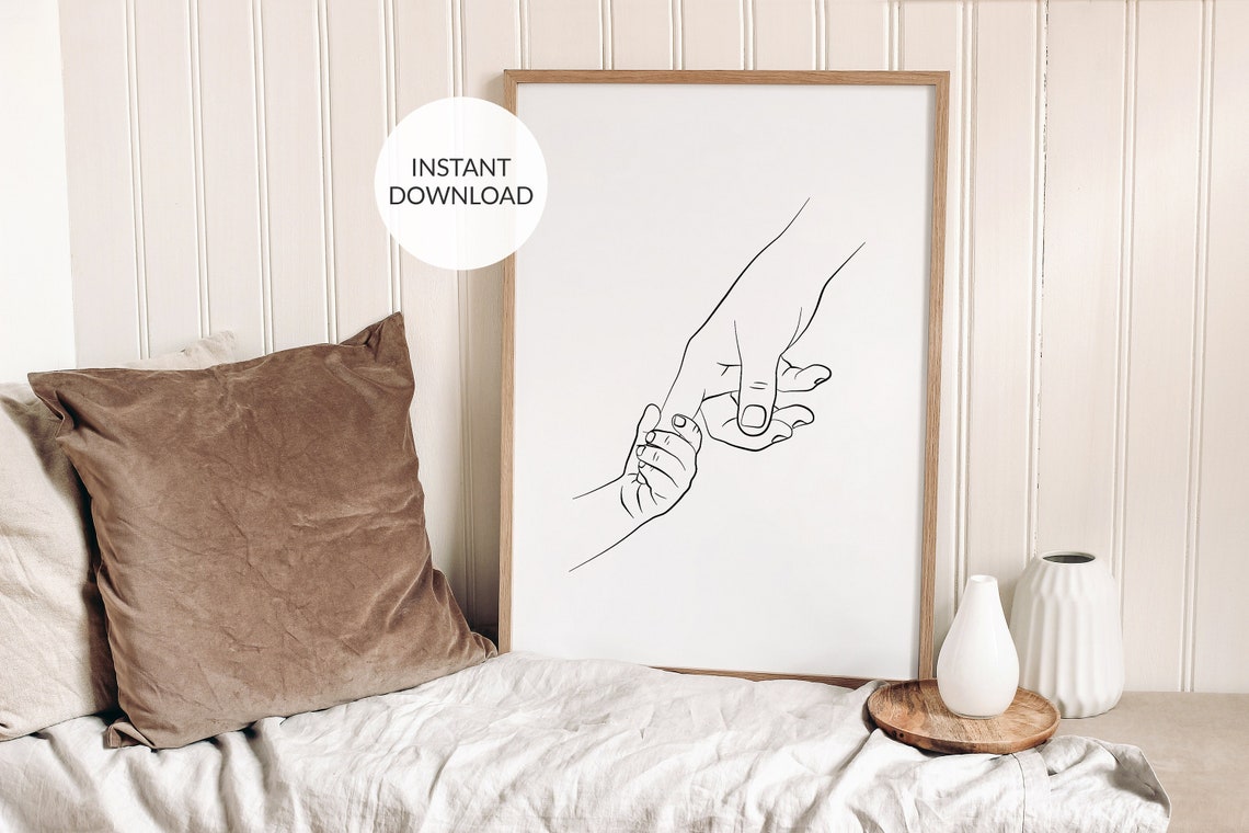 Mother and Baby Art. Hand Line Drawing. Holding Baby Hand Line - Etsy
