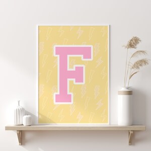Custom Initial Print. Preppy Wall Art. Varsity Letter. Pastel Yellow ...