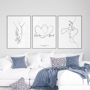 Custom Names Holding Hands Love Art Line Drawing Print Valentine's Day ...