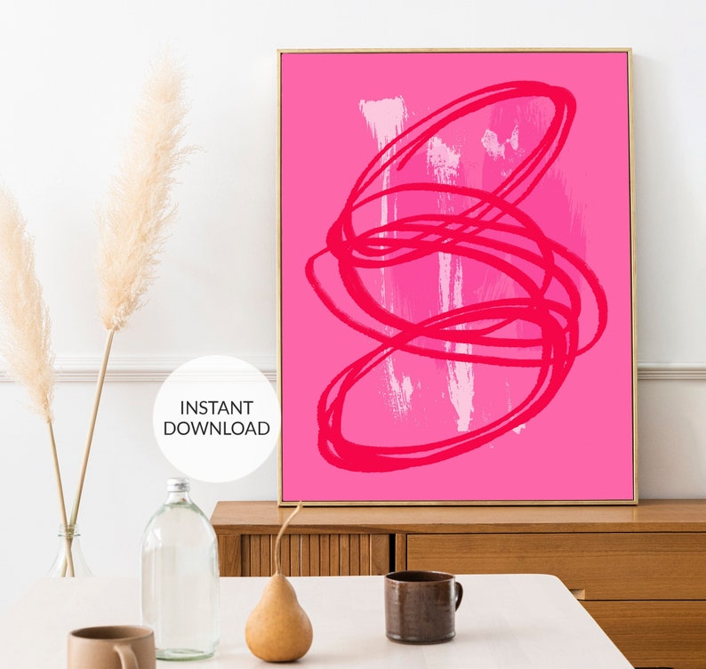 Pink and Red Wall Art. Modern Poster. Pink Home Decor. - Etsy