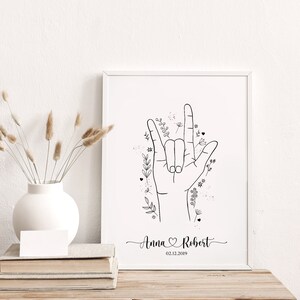 Personalized Gift. I Love You Hand Sign. Home Decor. Line Art. Asl Love ...
