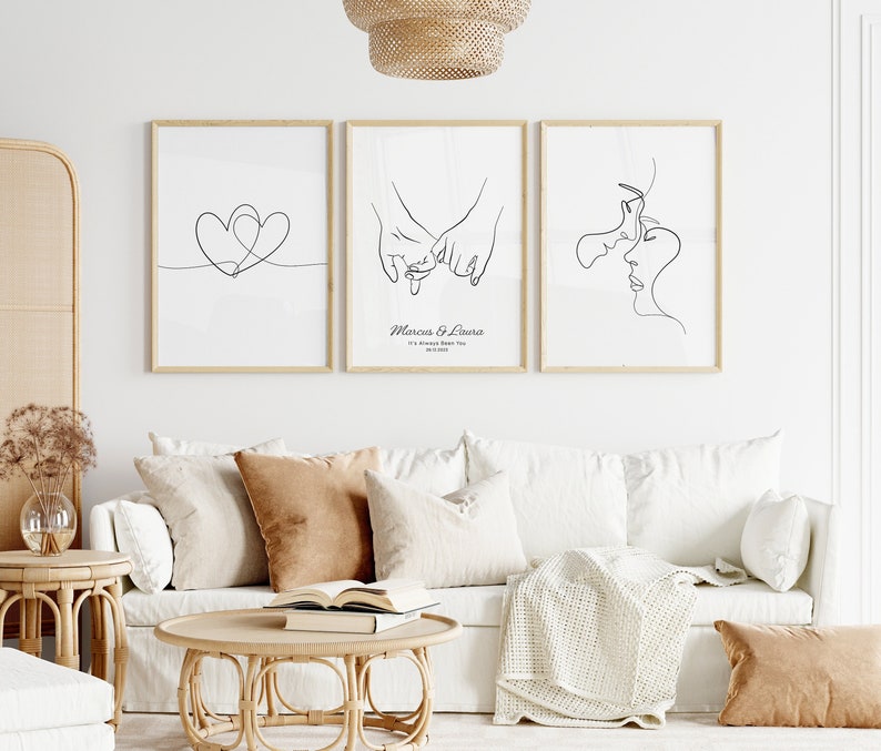 Set of 3 Custom Names Art. Line Drawing Print. Romantic Gift. - Etsy